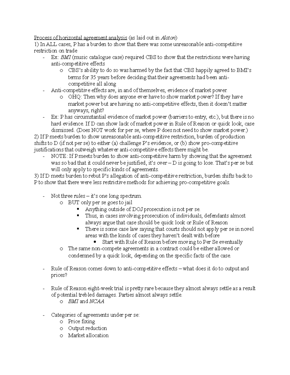 Rule of Reason, Per Se, Quick Look - Process of horizontal agreement ...
