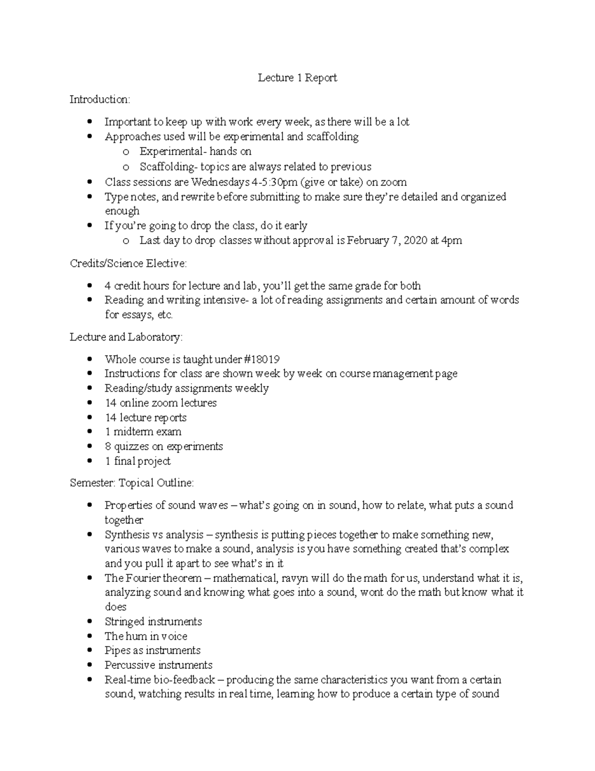 Lecture 1 report phys 305 - Lecture 1 Report Introduction: Important to ...