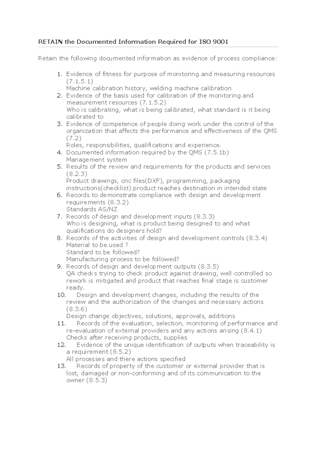 21 Records Documented info-ISO9001:2015 Quality Management System ...