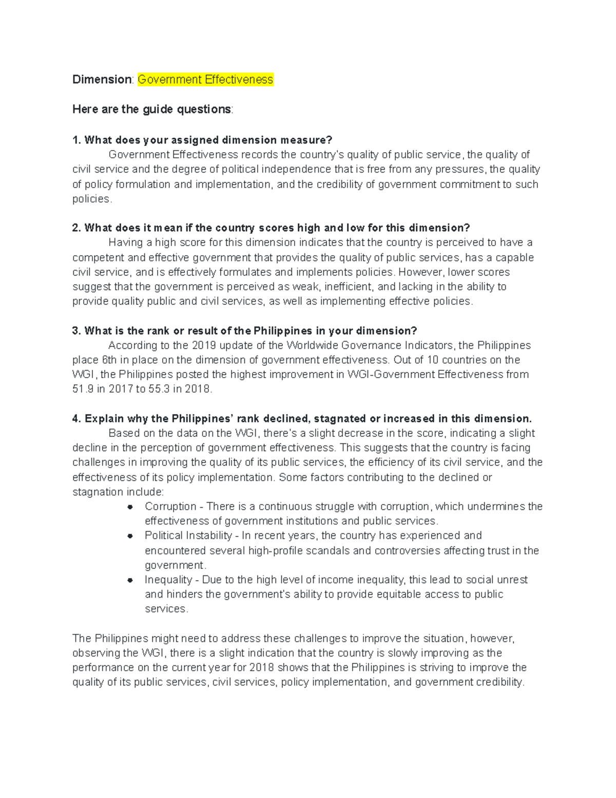 Worldwide Governance Indicators - Dimension: Government Effectiveness ...