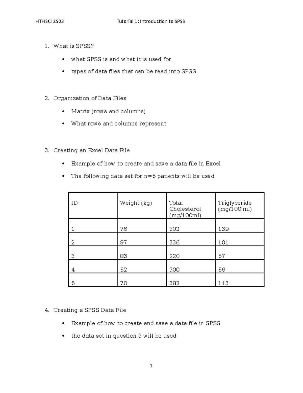 Hthsci 2S03 SPSS tutorial 1 assignment - HTHSCI 2S03 Tutorial 1: Introduction to SPSS What is ...