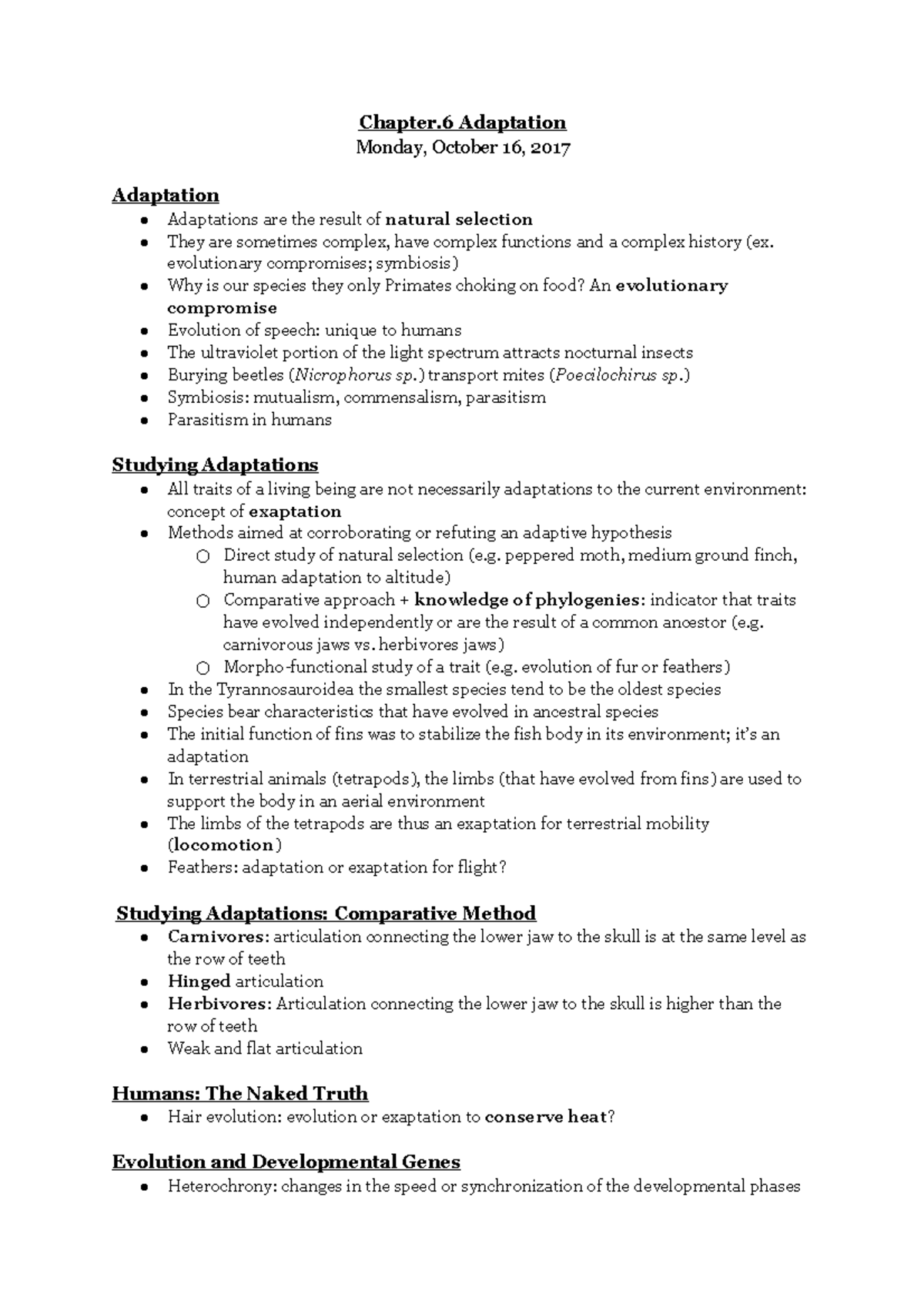 Ch.6 Adaptation - Notes - Chapter Adaptation Monday, October 16, 2017 ...