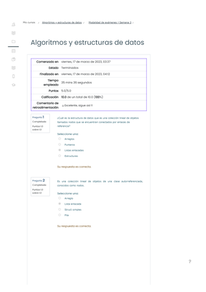 Modalidad de exámenes Semana 1 Revisión del intento - Algoritmos y ...