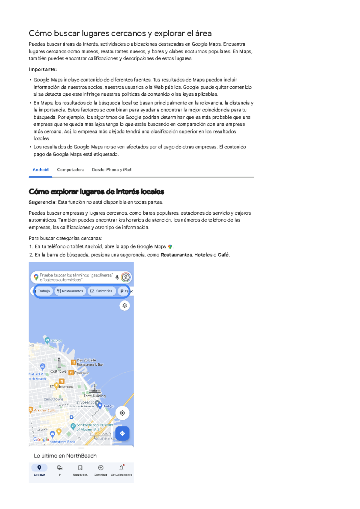 Cómo buscar lugares cercanos y explorar el área - Android - Ayuda de ...