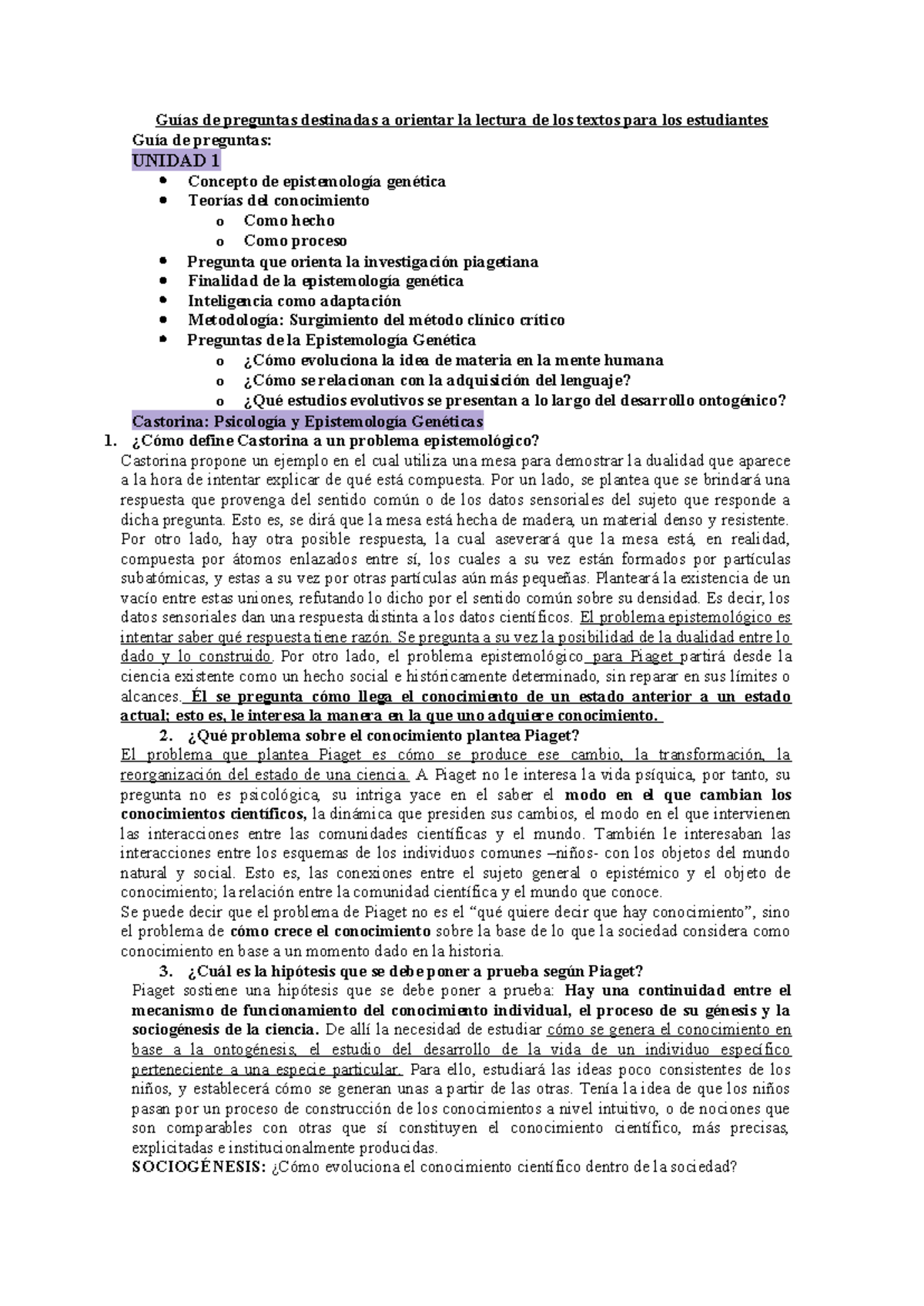 Resumen 1er Parcial - Guías de preguntas destinadas a orientar la lectura de los textos para los ...