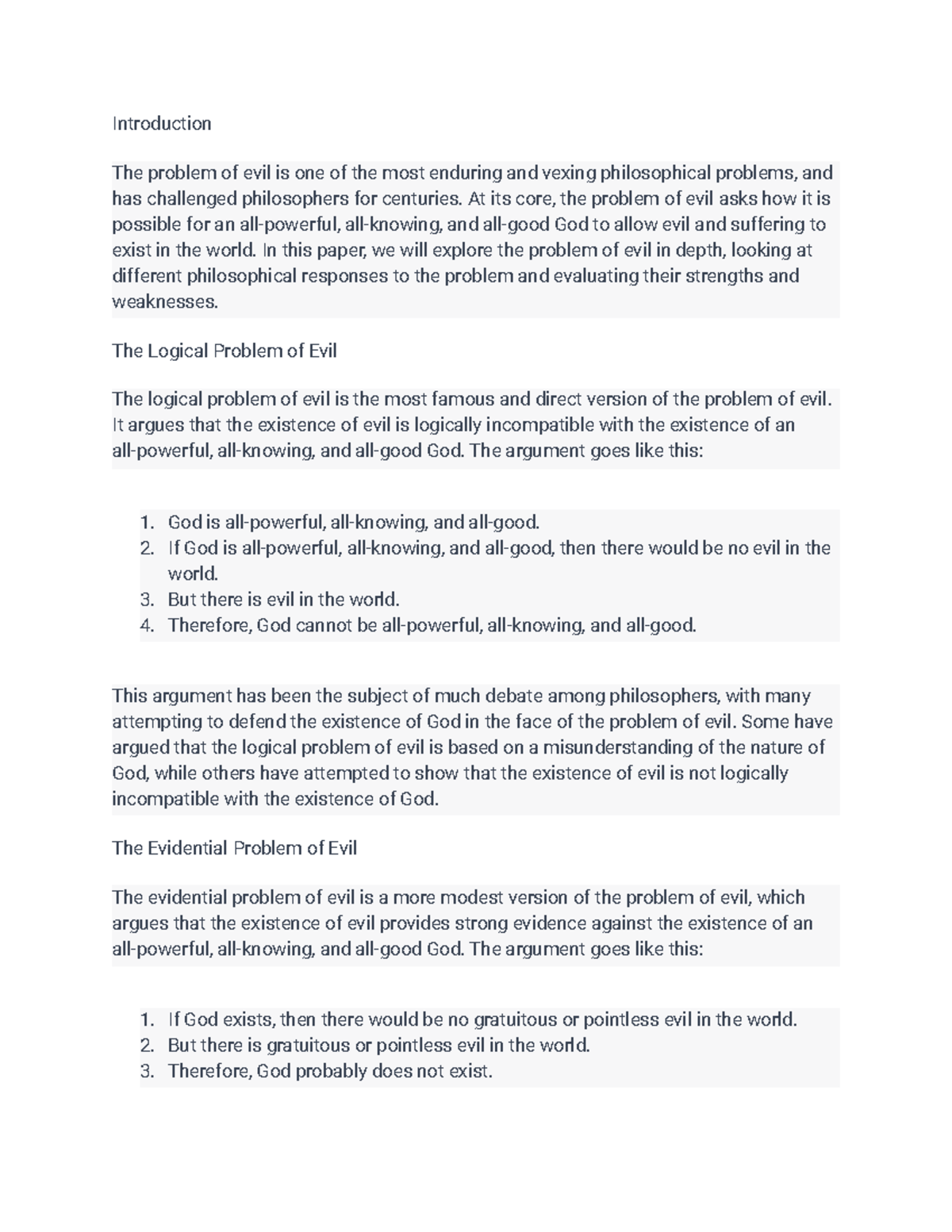 The Problem of Evil - Introduction The problem of evil is one of the ...