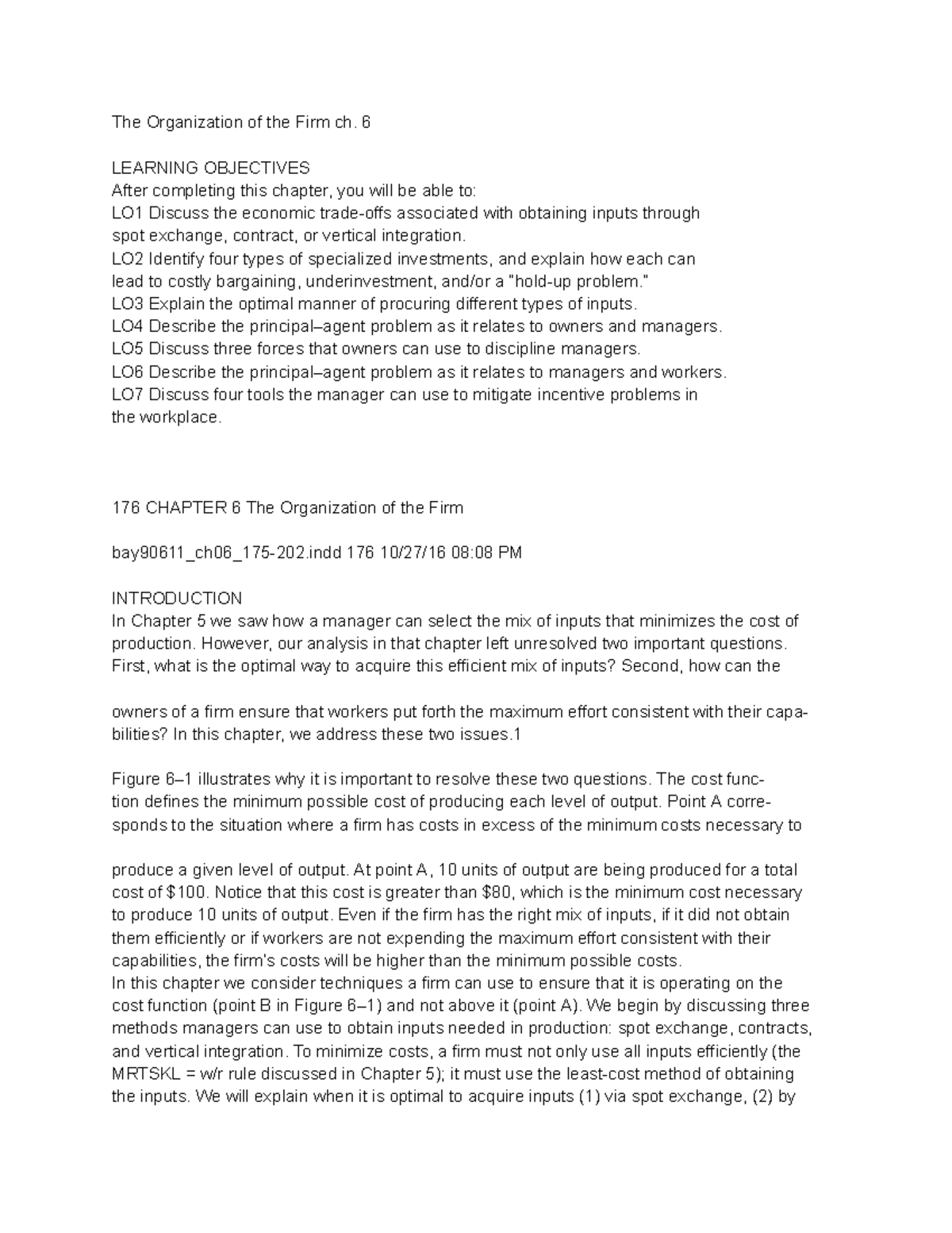 The Organization of the Firm ch - 6 LEARNING OBJECTIVES After ...