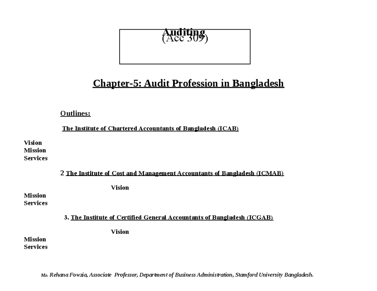 Audit Profession in Bangladesh - Chapter-5: Audit Profession in ...