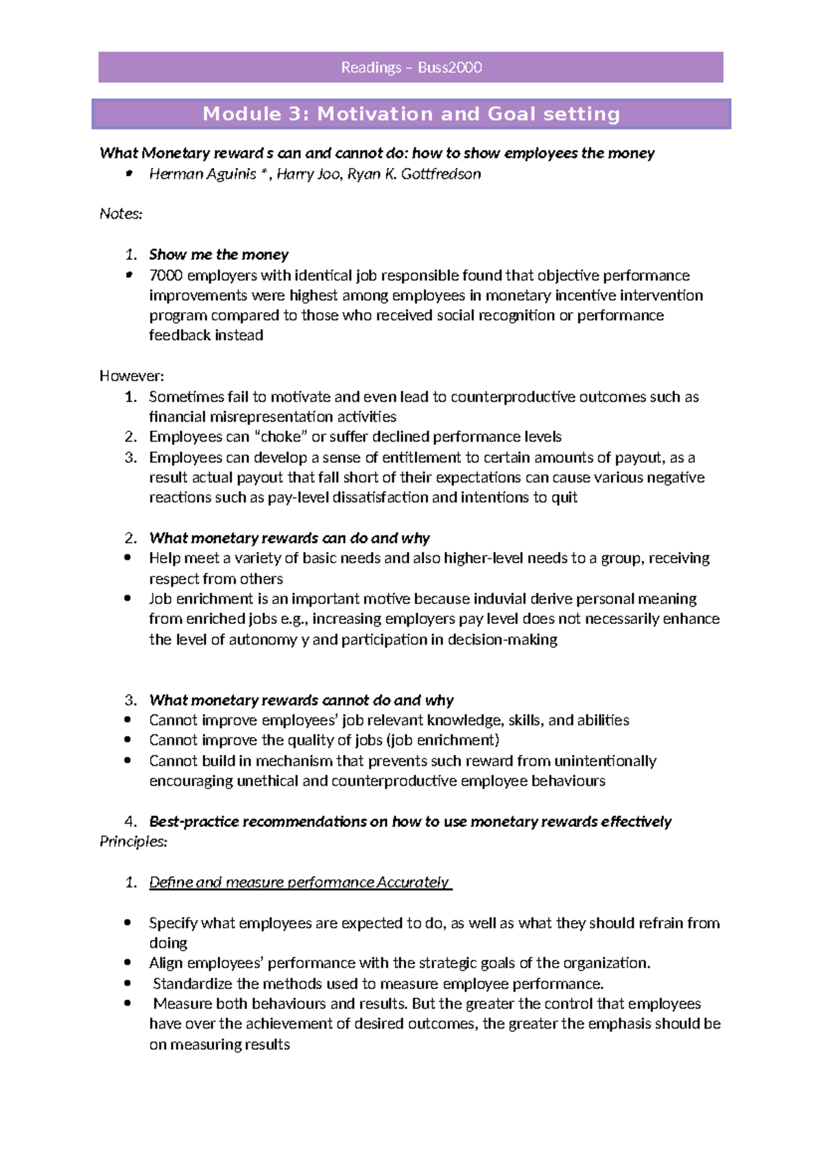 Readings BUSS2000 week 1 - week 4 - Module 3: Motivation and Goal ...