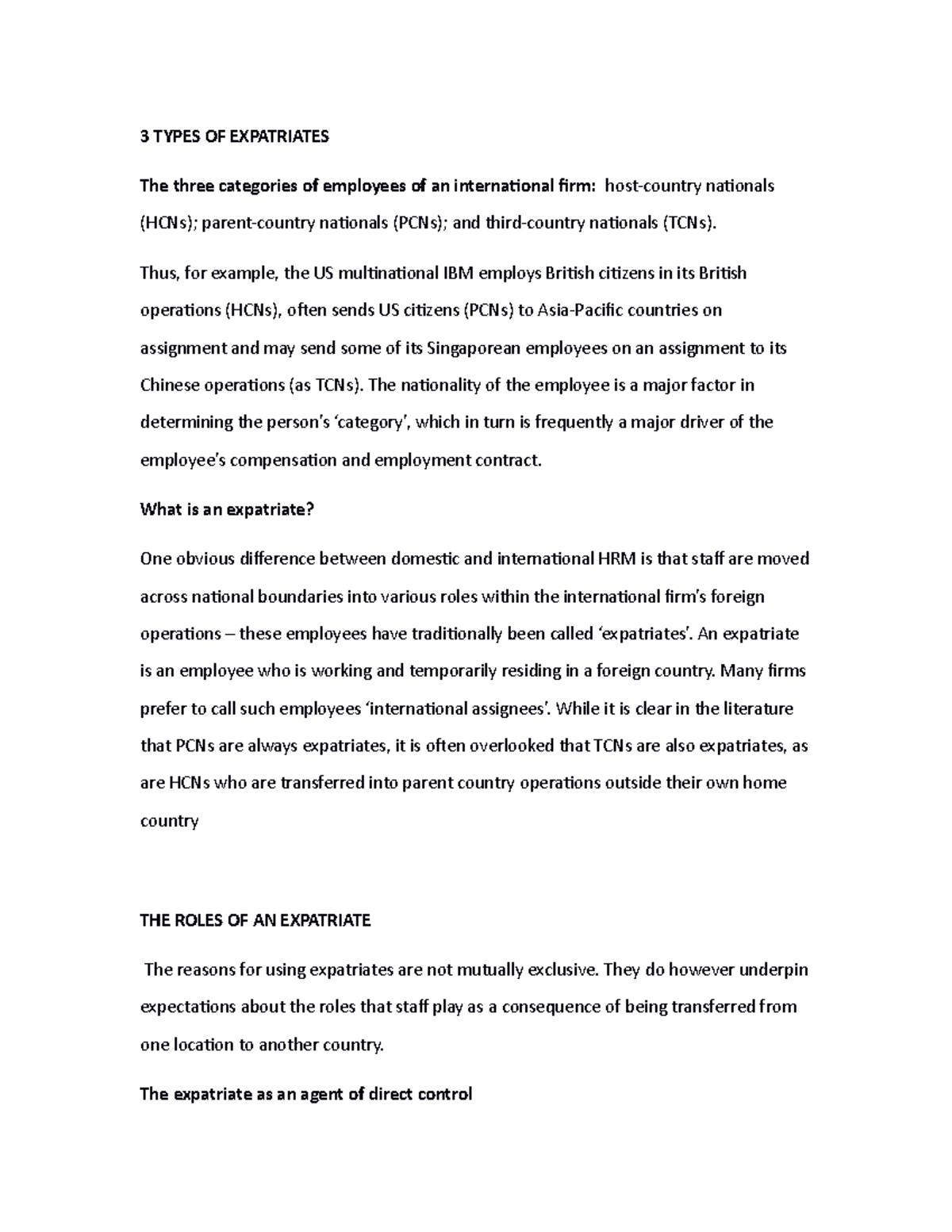 Exam 14 May 2018, questions and answers - 3 TYPES OF EXPATRIATES The ...