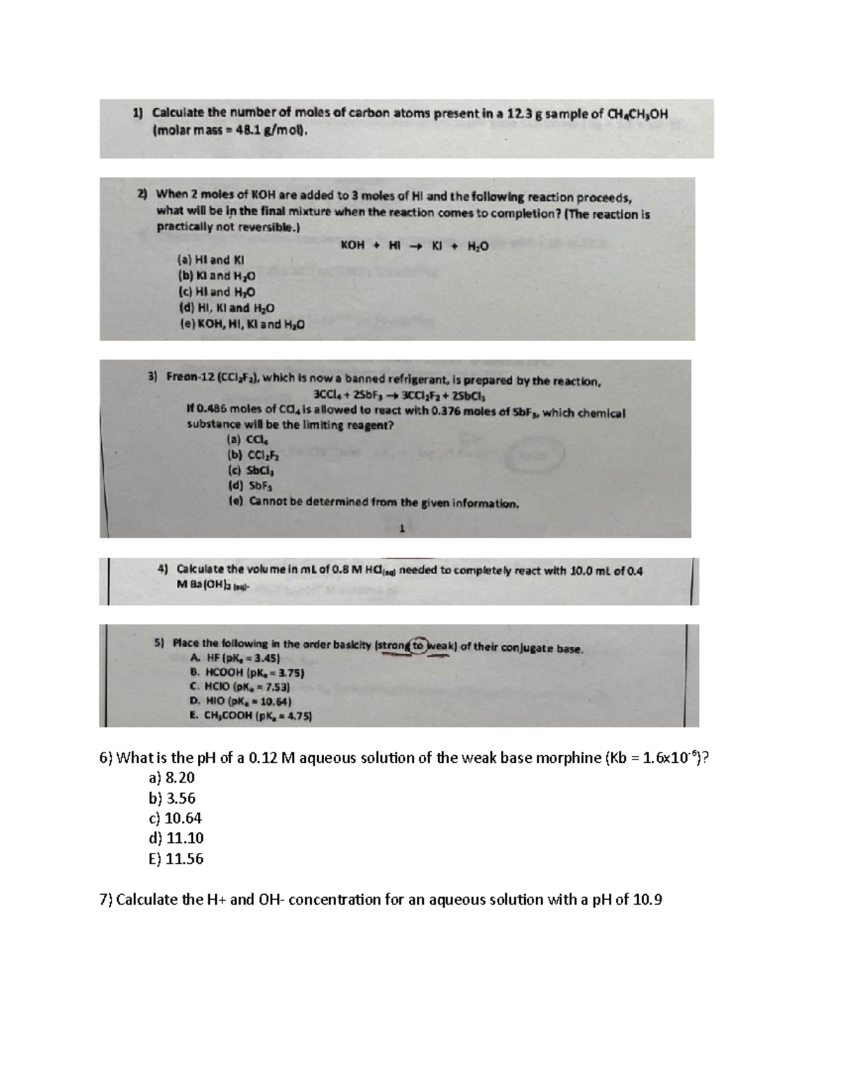 CHEM1040 Practice EXAM - 1) Calculate the number of moles of carbon ...
