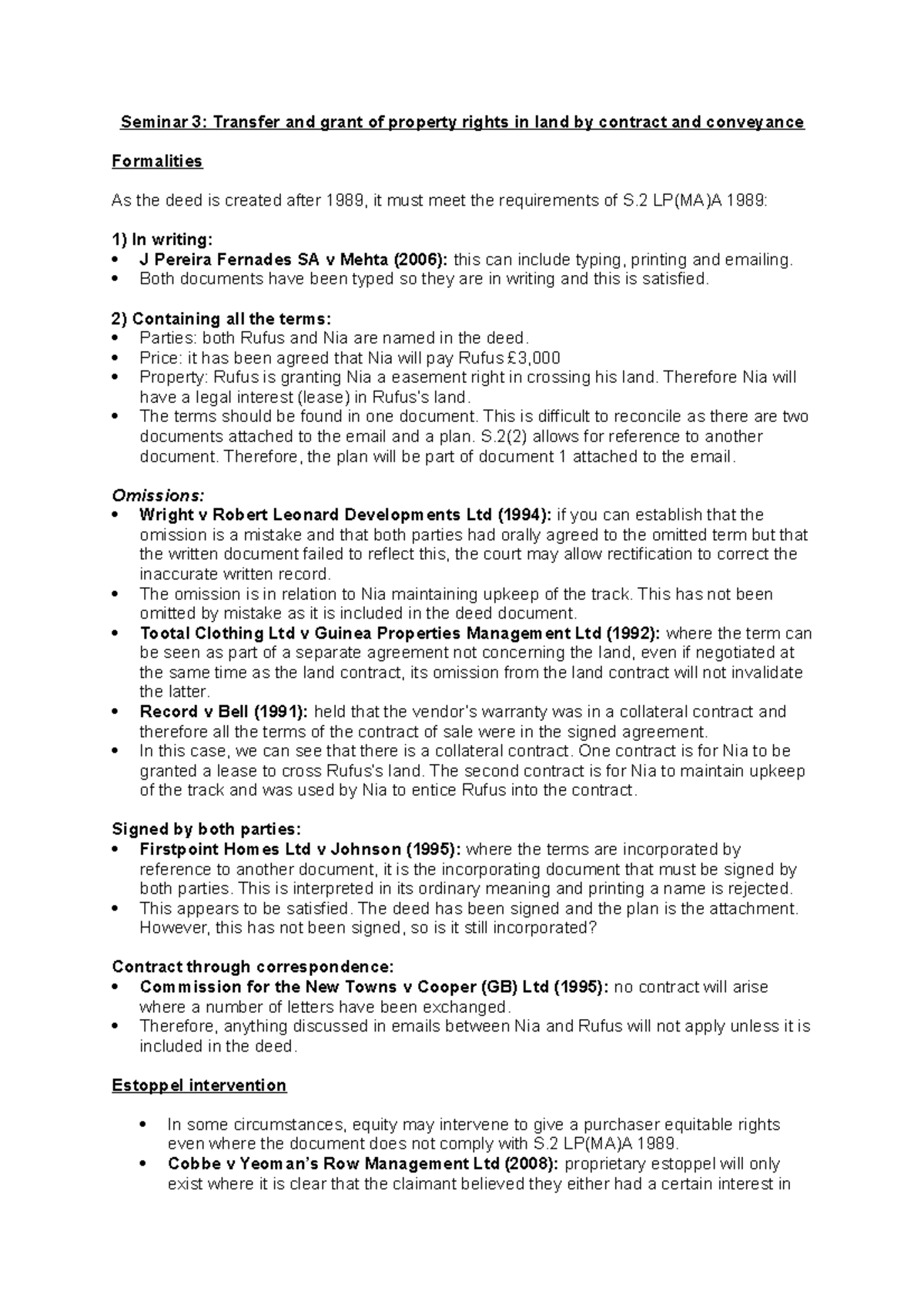 Seminar 3 transfer of property rights - Seminar 3: Transfer and grant ...