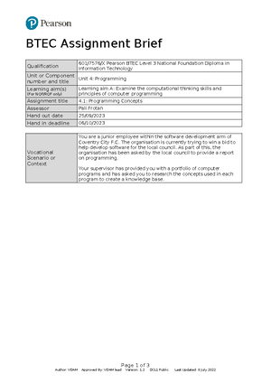 Assignment 5.1 - Models and Decision Making - BTEC Assignment Brief ...