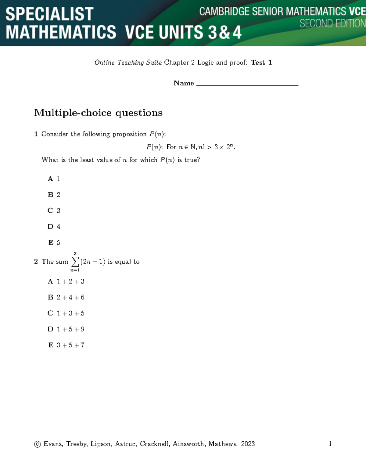 Chapter 2 test 1 - practice test - Online Teaching Suite Chapter 2 ...