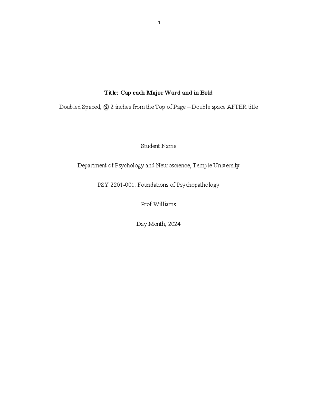 APA 7th Style Paper Template CAP 2024 - Title: Cap each Major Word and ...