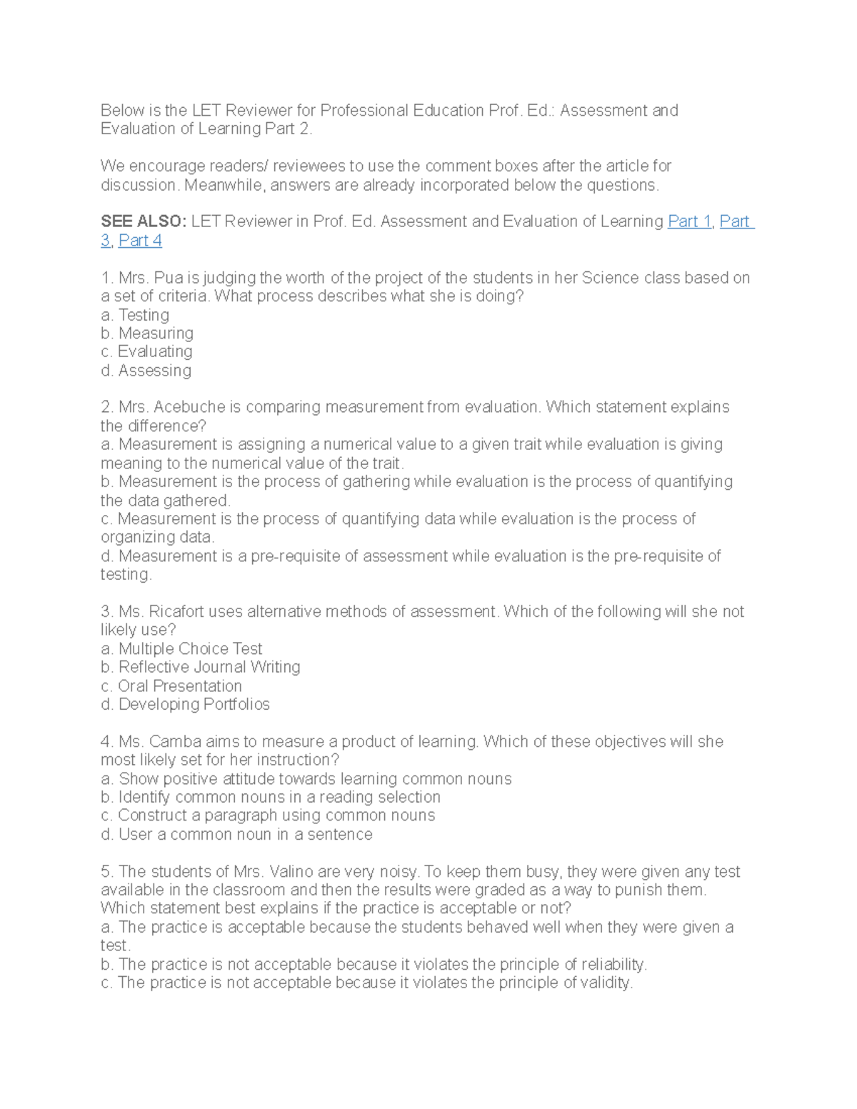Assessment And Evaluation Of Learning Part 2 Below Is The LET assessment-and-evaluation-of-learning-part-2-below-is-the-let