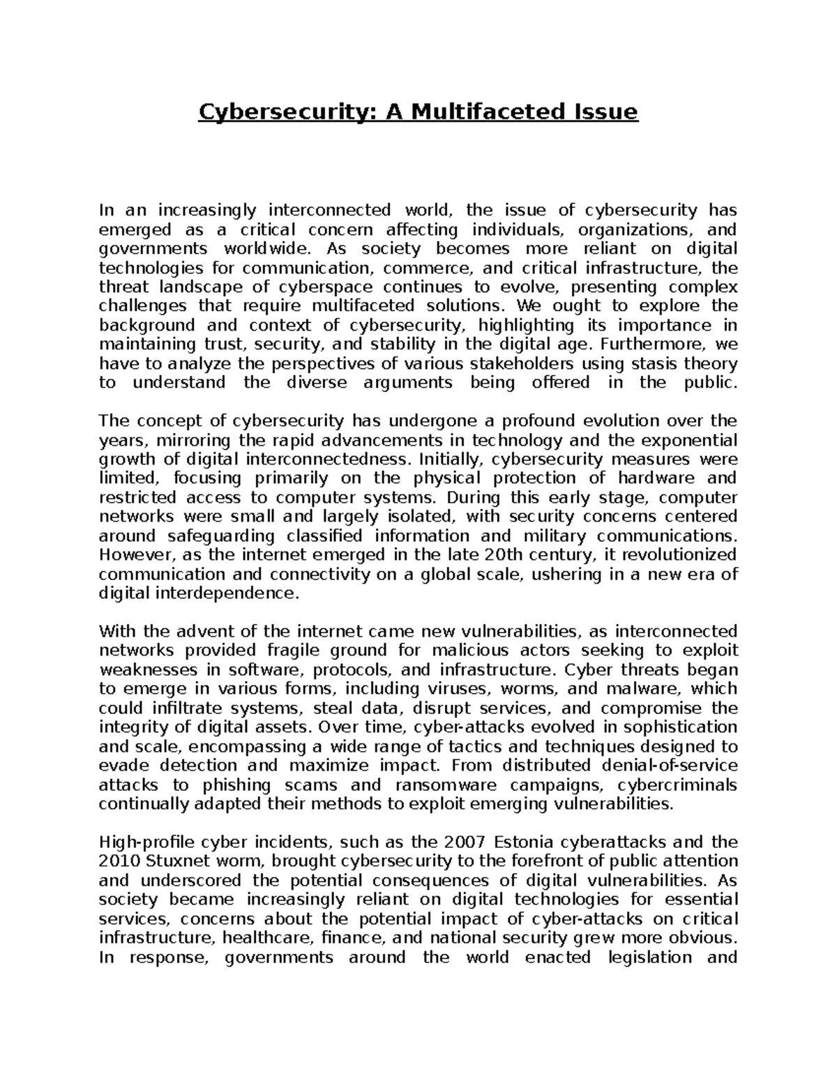 Mapping conversation - Cybersecurity: A Multifaceted Issue In an ...