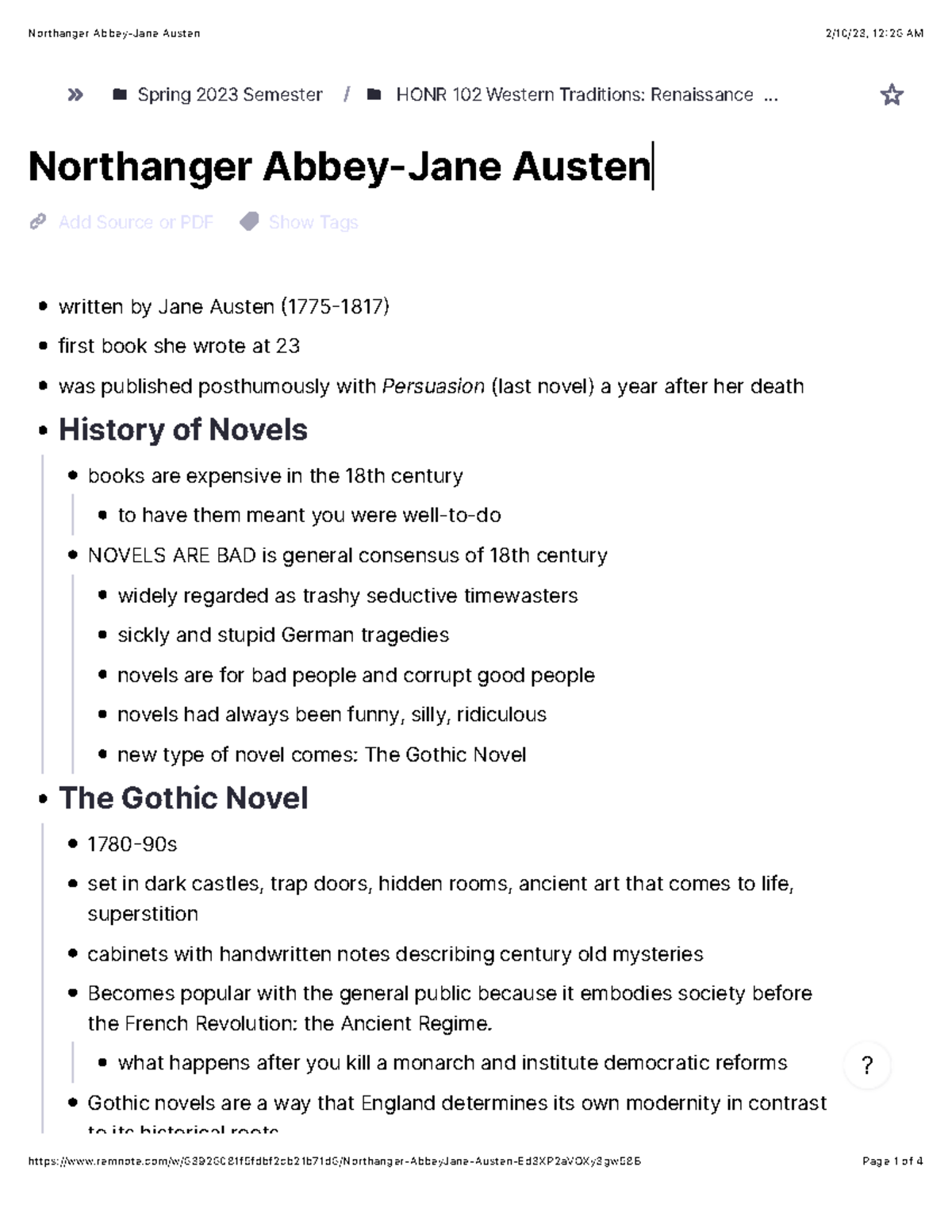 Northanger Abbey-Jane Austen - Spring 2023 Semester HONR 102 Western ...