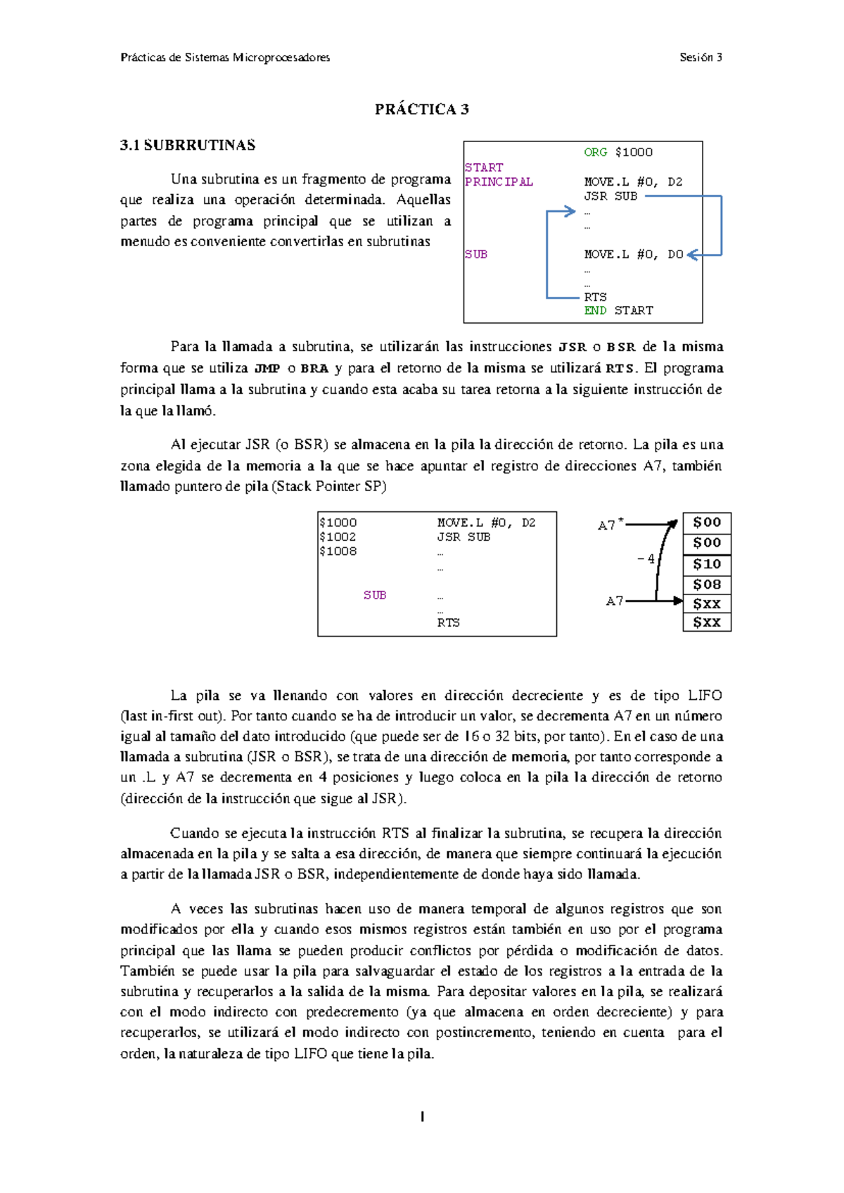 EASy68k - PRÁCTICA 3 3 SUBRRUTINAS Una subrutina es un fragmento de ...