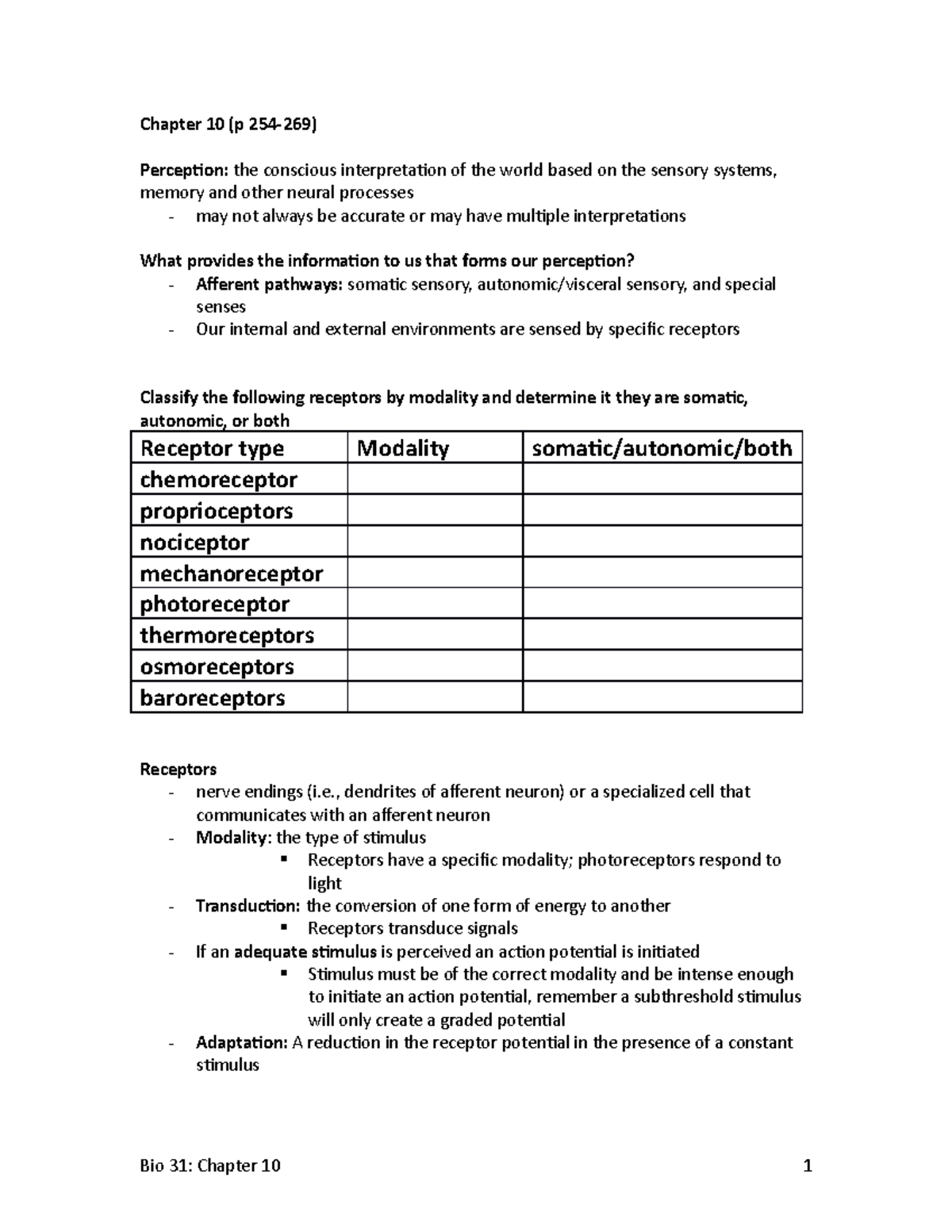 Chapter 10 - Perception - Chapter 10 (p 254-269) Perception: the ...
