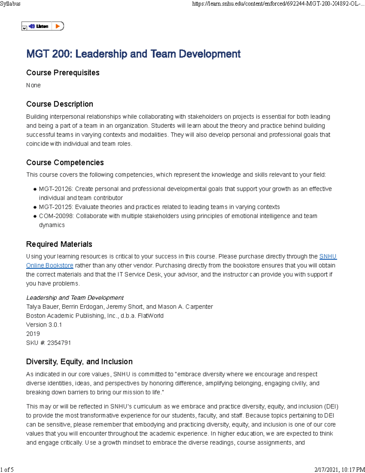 Syllabus - Summary Business Management - Course Prerequisites None ...