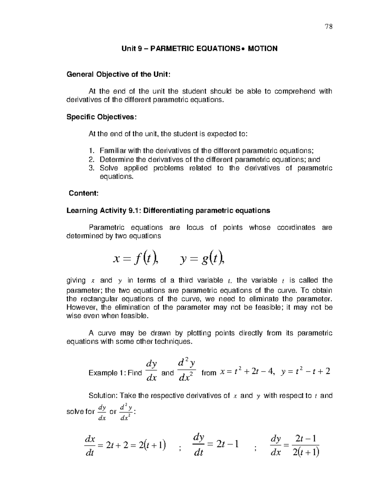 Unit 9 Parmetric Equations Motion - Unit 9 – PARMETRIC EQUATIONS MOTION ...