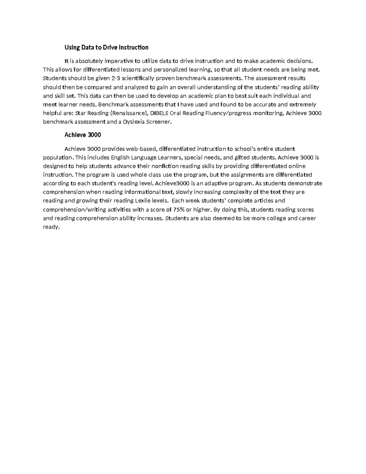 Using Data to Drive Instruction - This allows for differentiated ...