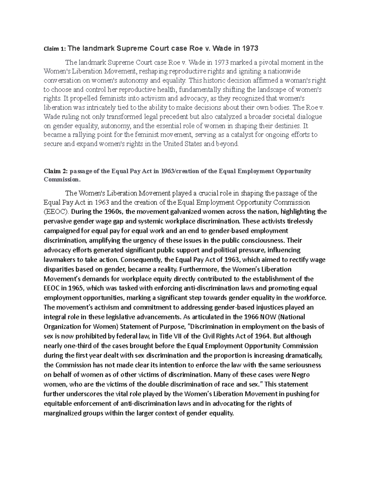6-3 Milestone 3; Defend Your Claims - Claim 1: The landmark Supreme ...