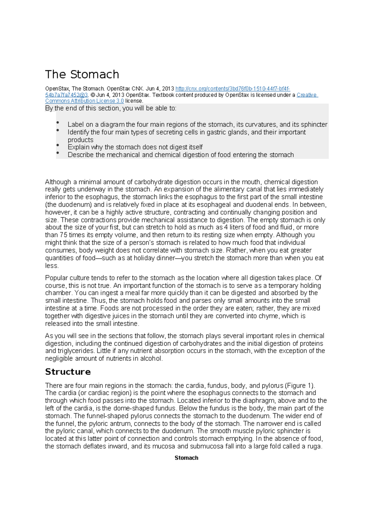 The Stomach - OpenStax CNX. Jun 4, 2013 cnx/contents/3bd76f0b-1510-44f7-bf4f- 54b7a7fa7452@3 ...