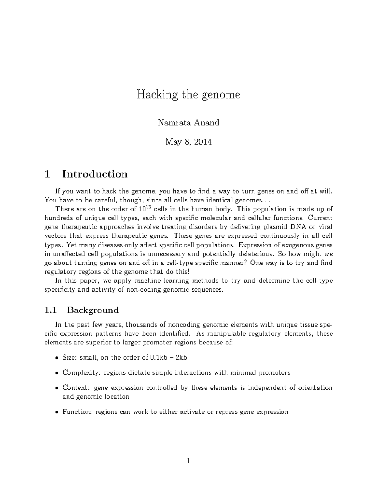 Namrata Anand, Hacking the genome - Hacking the genome Namrata Anand ...