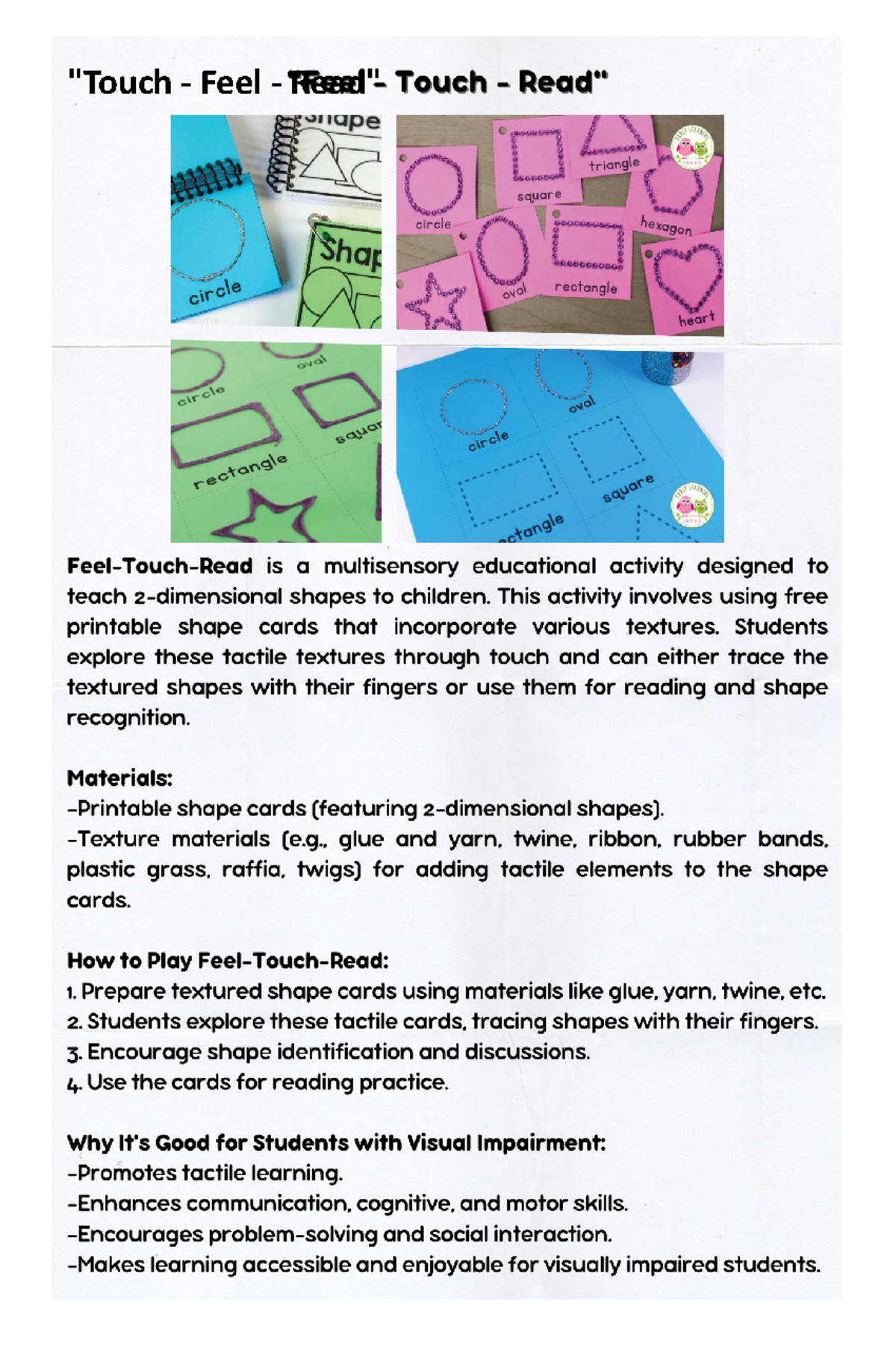 FEEL- Touch-READ - Important - BEED_Content Education - "Touch - Feel ...