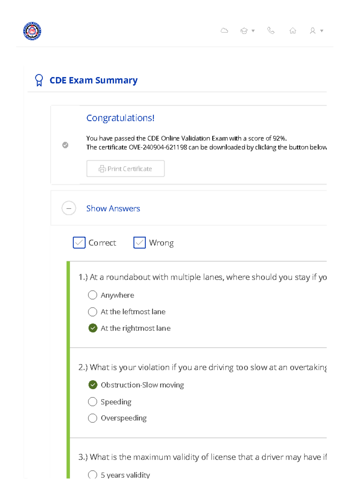 LTMS CDE 2 - FSWFSDFSD - CDE Exam Summary Congratulations! You have ...