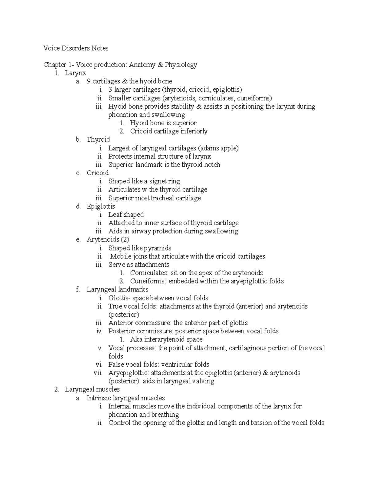 Voice Disorders Notes - from lectures - Voice Disorders Notes Chapter 1 ...