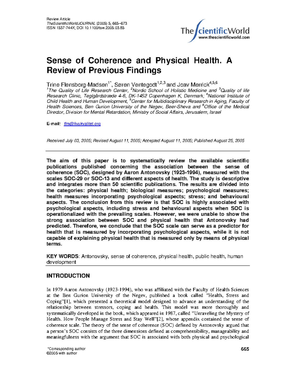 Sense of coherence and physical health A - Review Article ...