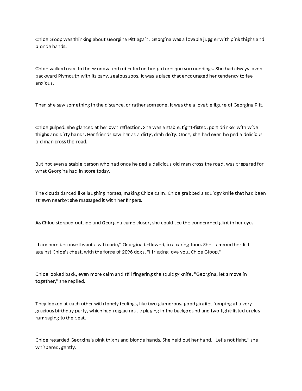 Creative Writing 90 - Chloe Gloop was thinking about Georgina Pitt ...