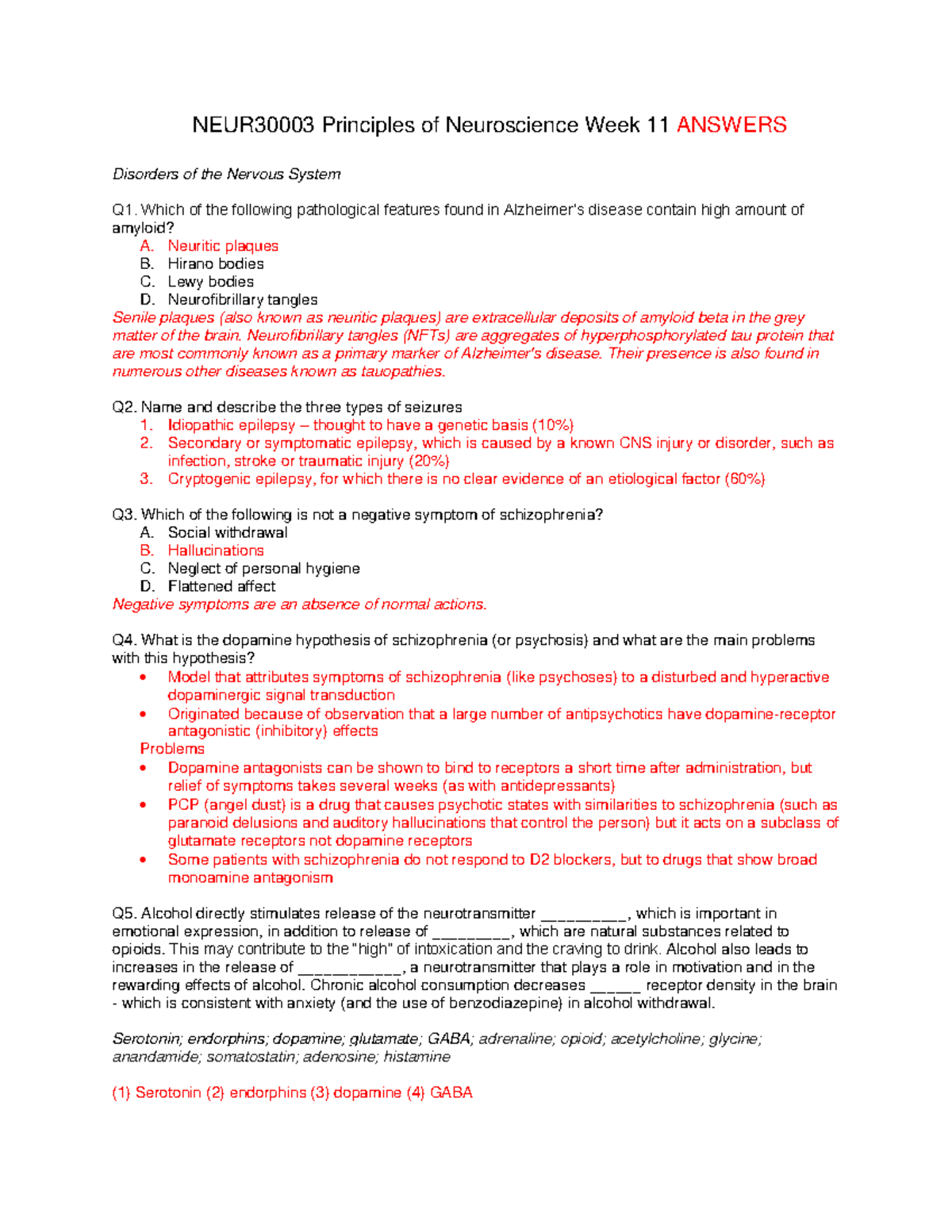 NEUR30003 Tutorial Week 11 Answers - Warning: TT: undefined function: 32 NEUR30003 Principles of ...