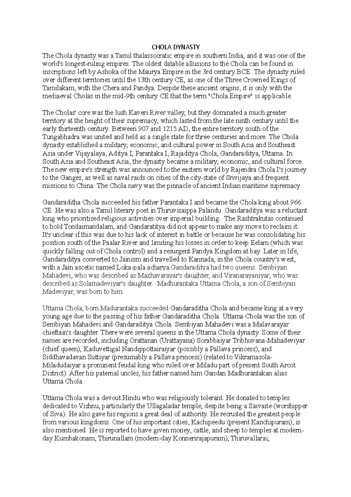 Chola Dynasty - Lecture notes 1-3 - Criminal Law - I - Christ ...