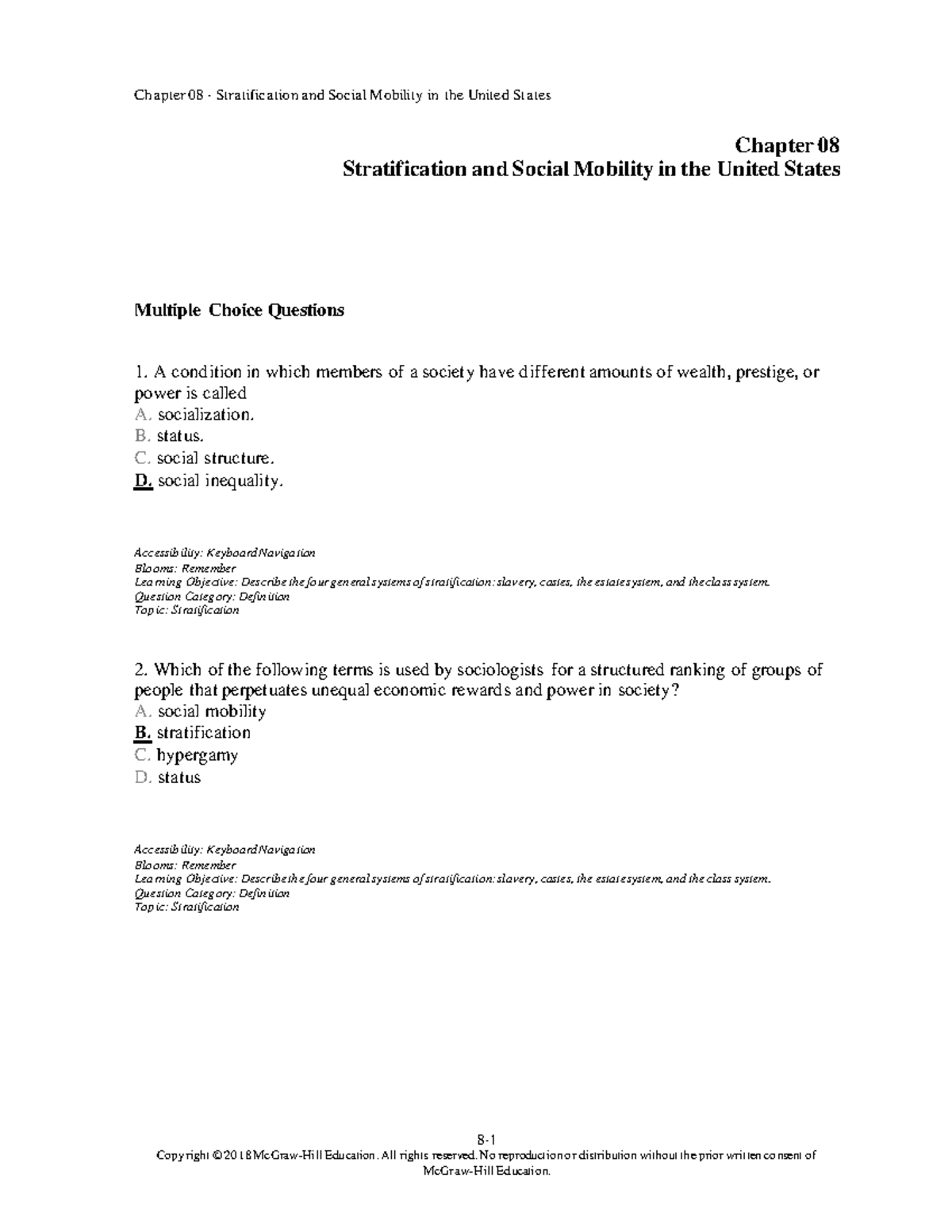 SOCS 101 Chapter 8 Test Bank - 8- Copyright © 2018 McGraw-Hill ...