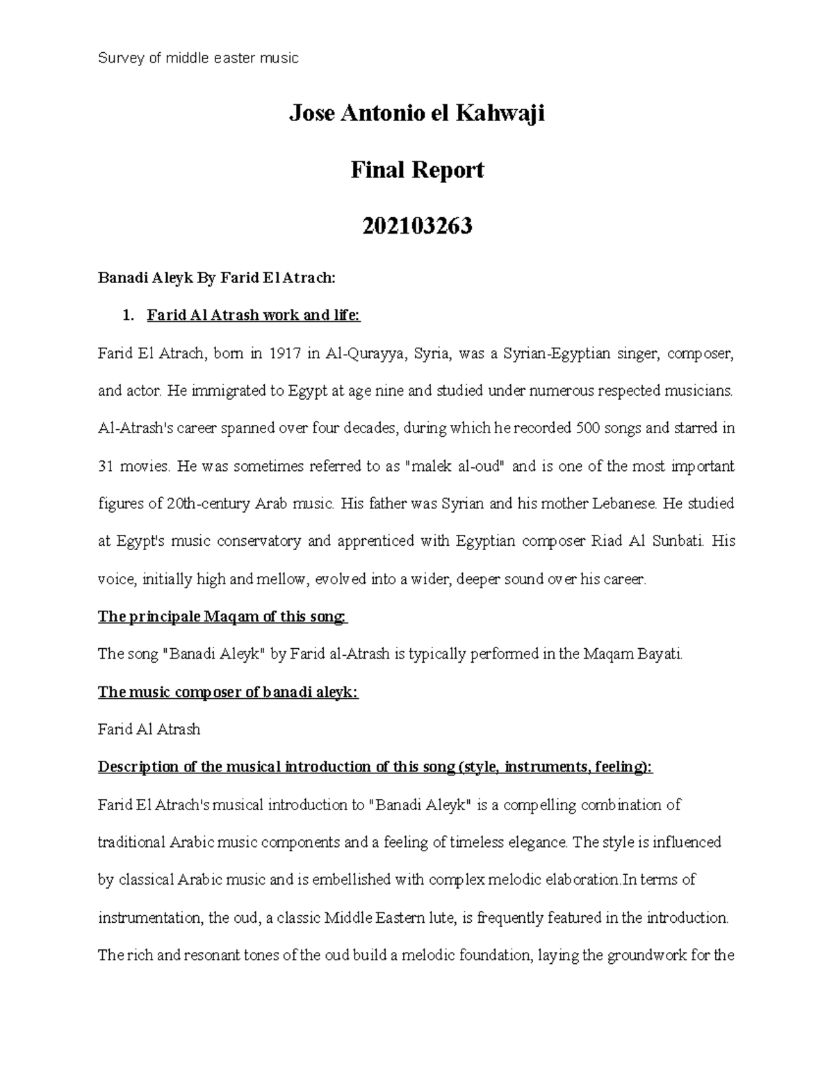 Music final report - Jose Antonio el Kahwaji Final Report 202103263 ...