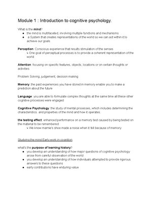 PSY 260 Module 4 Notes - → Attention: the ability to focus on specific ...