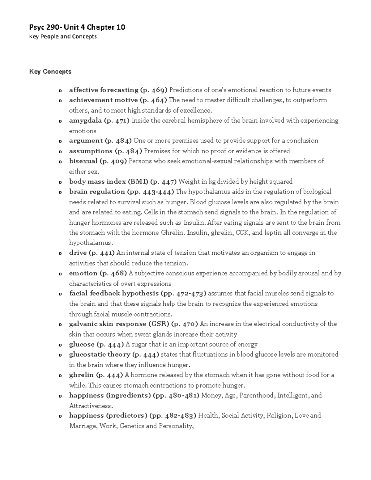 Unit 4 Chapter 10 Key Conepts and People - Psyc 290- Unit 4 Chapter 10 Key People and Concepts ...