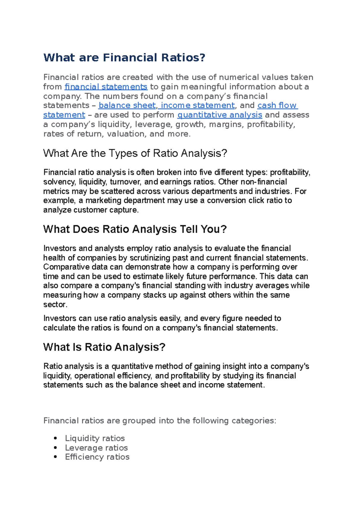 Financial Ratios - good - What are Financial Ratios? Financial ratios ...