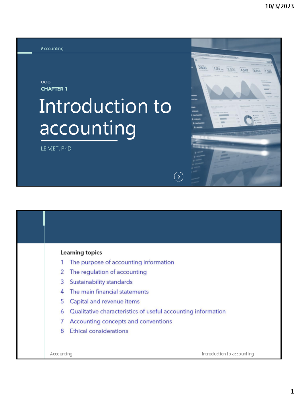 S c1 Introduction to accounting - LE VIET, PhD Introduction to ...
