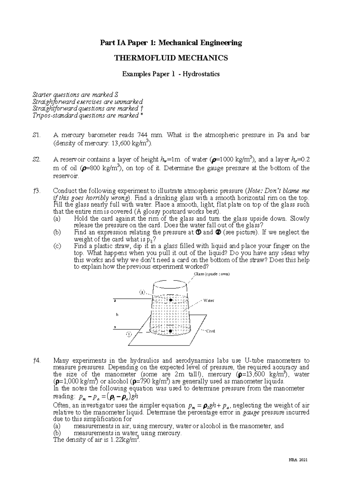 P1 EP1 TM 2021 - notes - NRA 2021 Part IA Paper 1: Mechanical ...