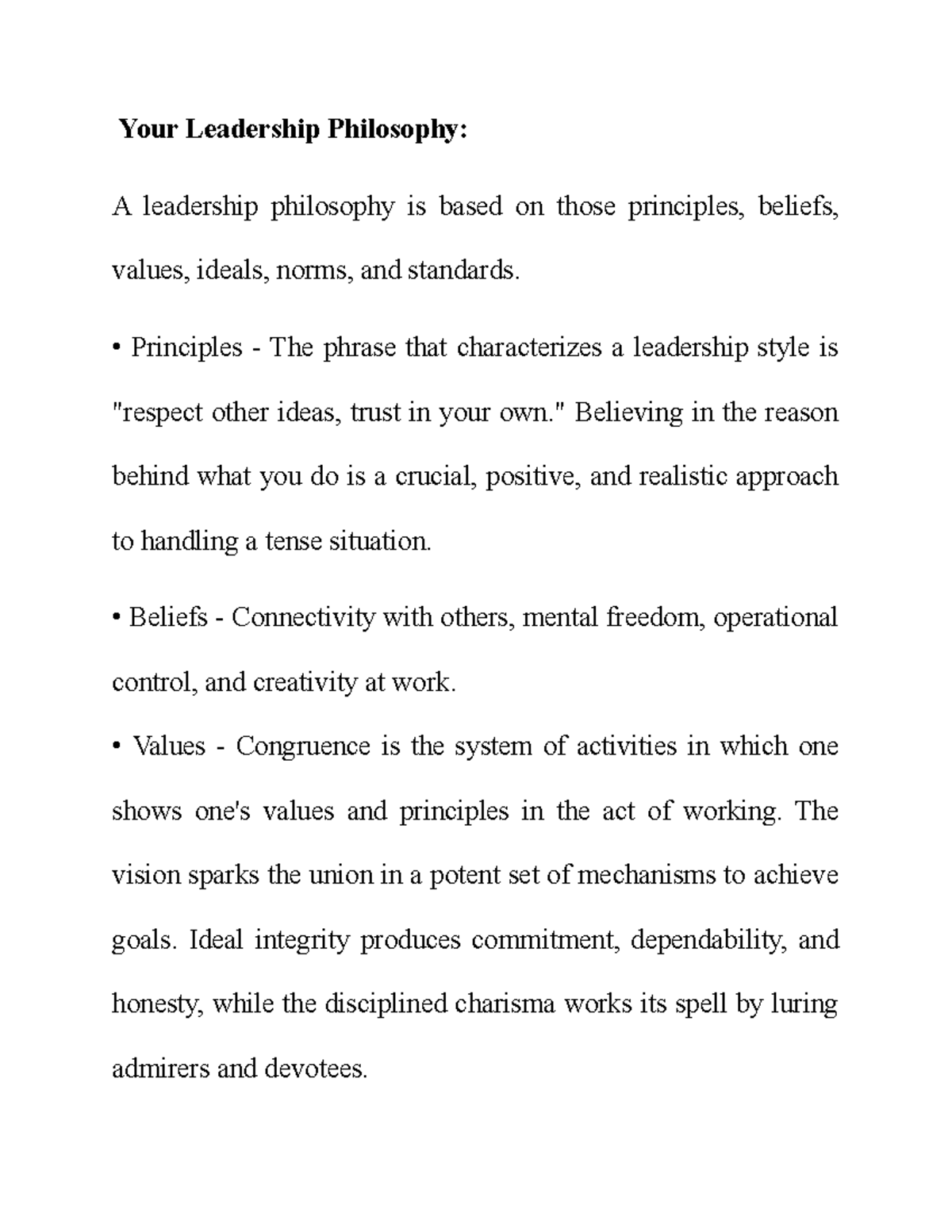 Your Leadership Philosophy - Principles - The phrase that characterizes ...