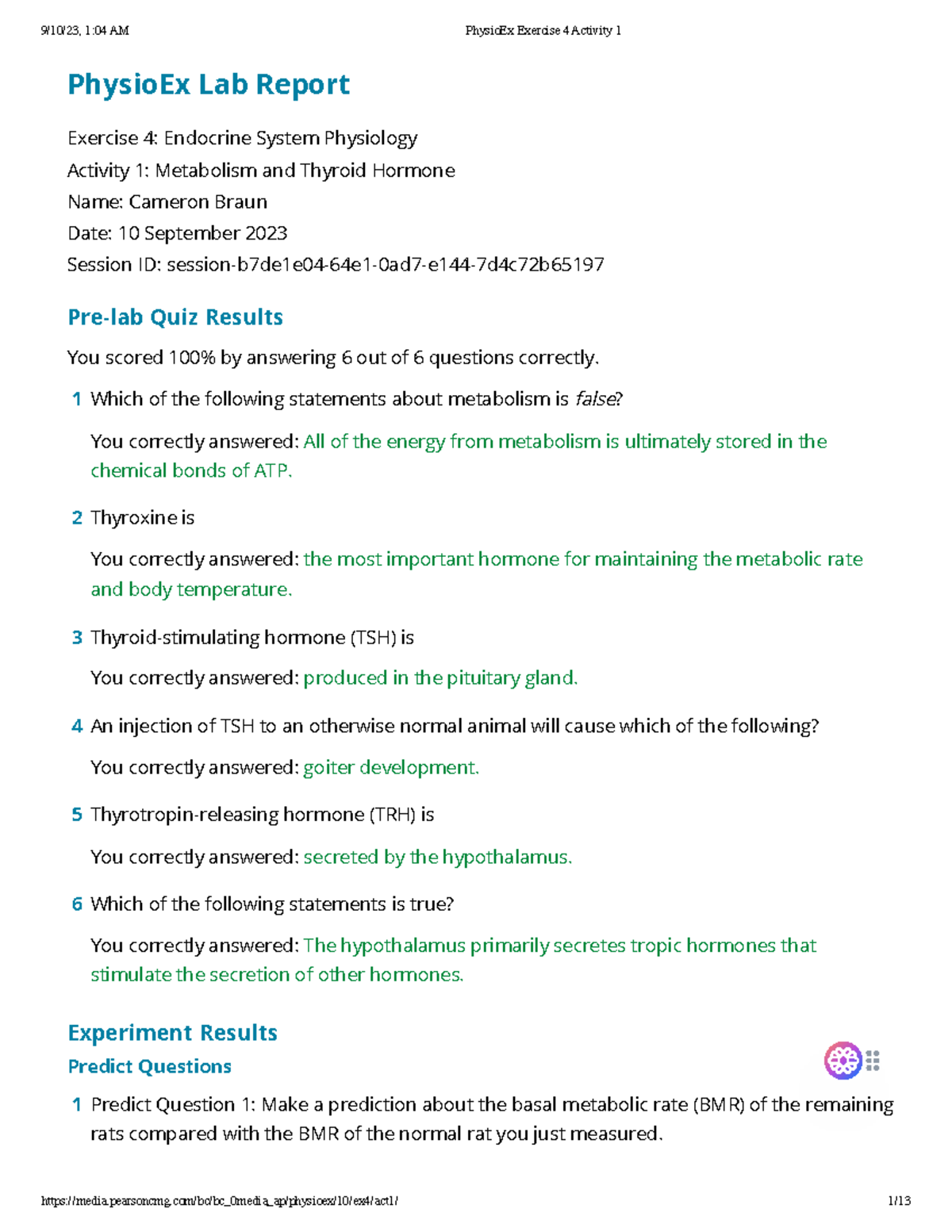 Physio Ex Exercise 4 Activity 1 - PhysioEx Lab Report Exercise 4 ...