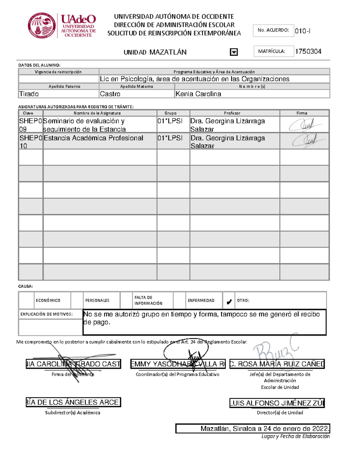 1750304 LPSI Formato Reinscripción Extemporáneas UAde O - UNIDAD DATOS ...