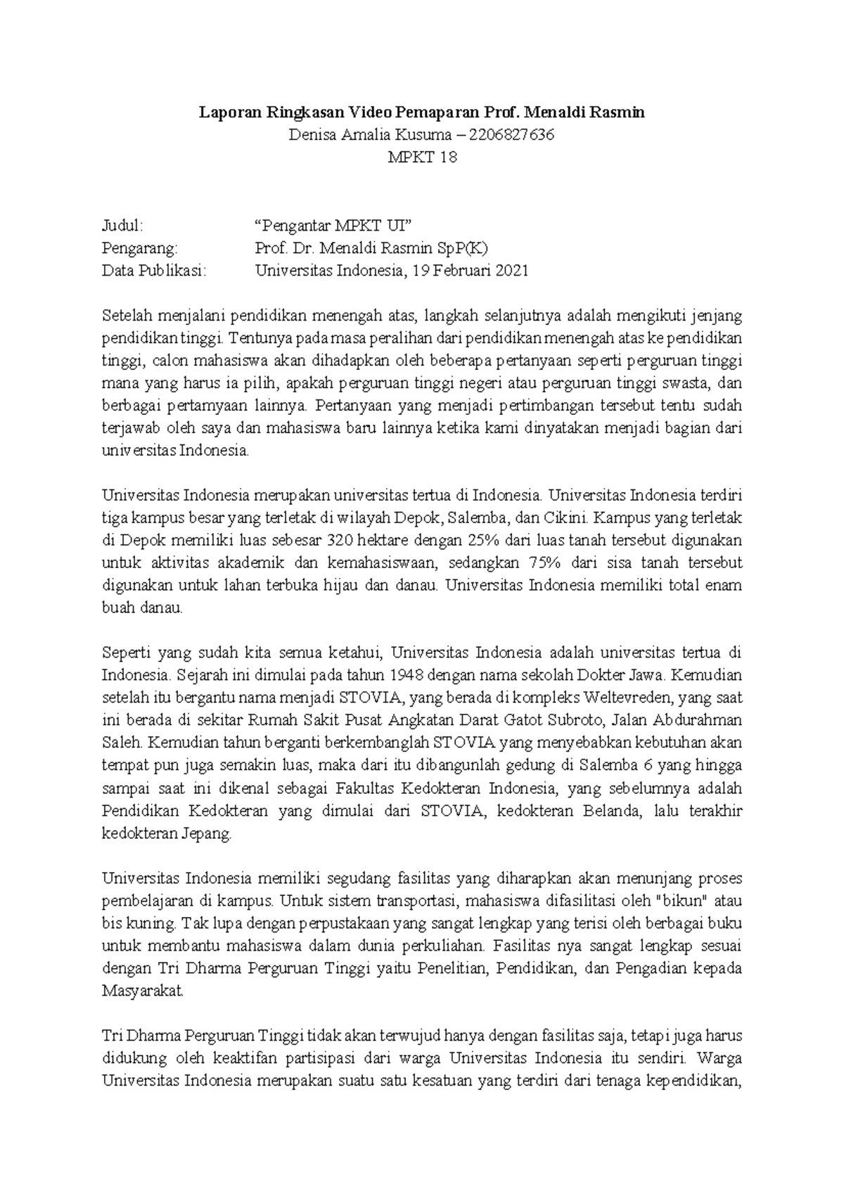 Laporan Ringkasan Video Pemaparan Prof - Menaldi Rasmin Denisa Amalia ...