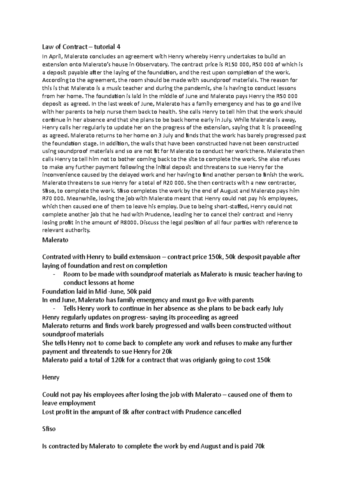 Law of contract notes - key lecture note summaries for revision ...