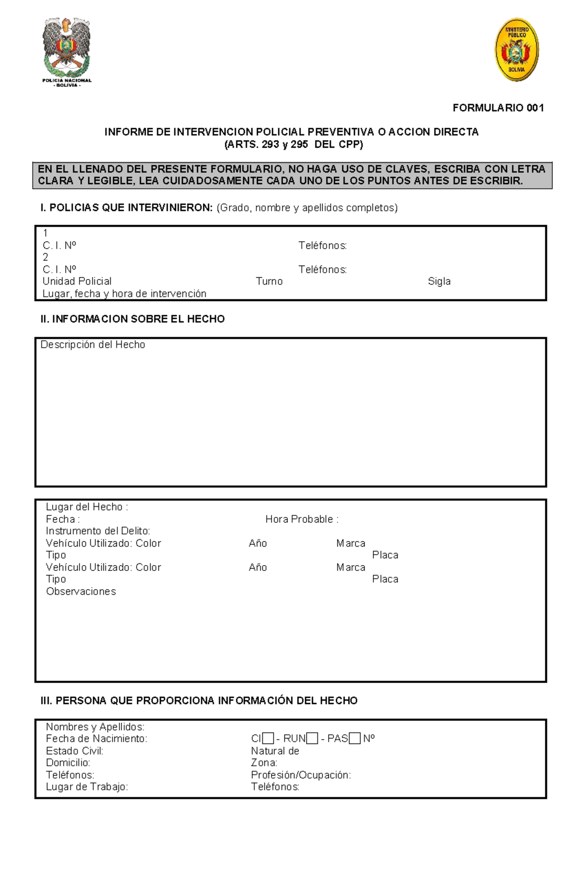 Formulario 001 Accion Directa - FORMULARIO 001 INFORME DE INTERVENCION ...